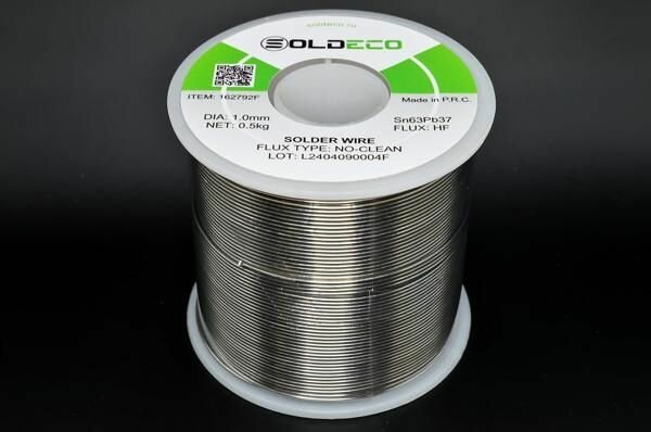 Припой SOLDECO 162792F трубчатый Sn63Pb37 с безотмывным флюсом HF 1мм/0,5кг, 1 шт