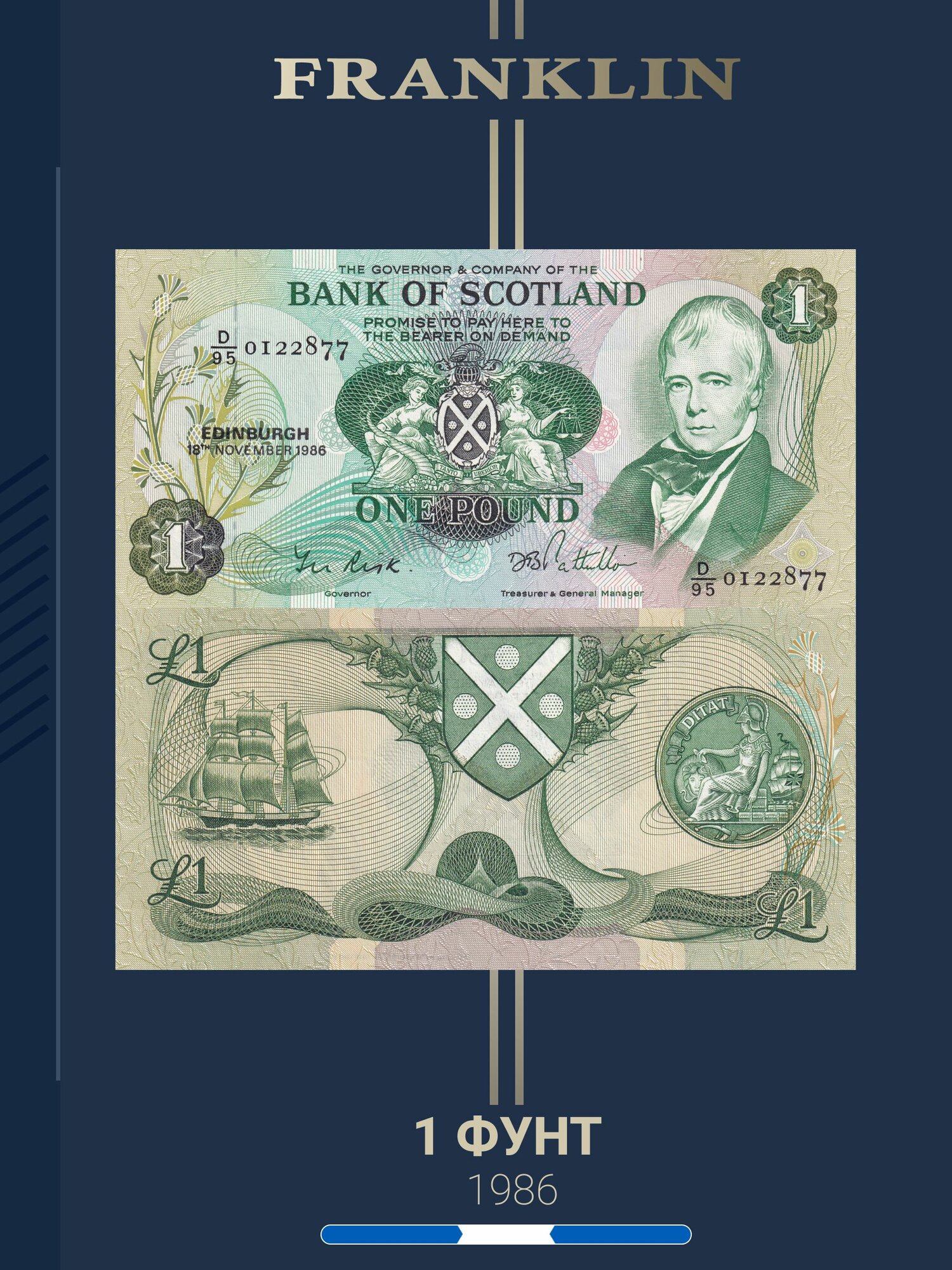 Банкнота Шотландия 1 фунт 1986 год (UNC) Pick 111f.4