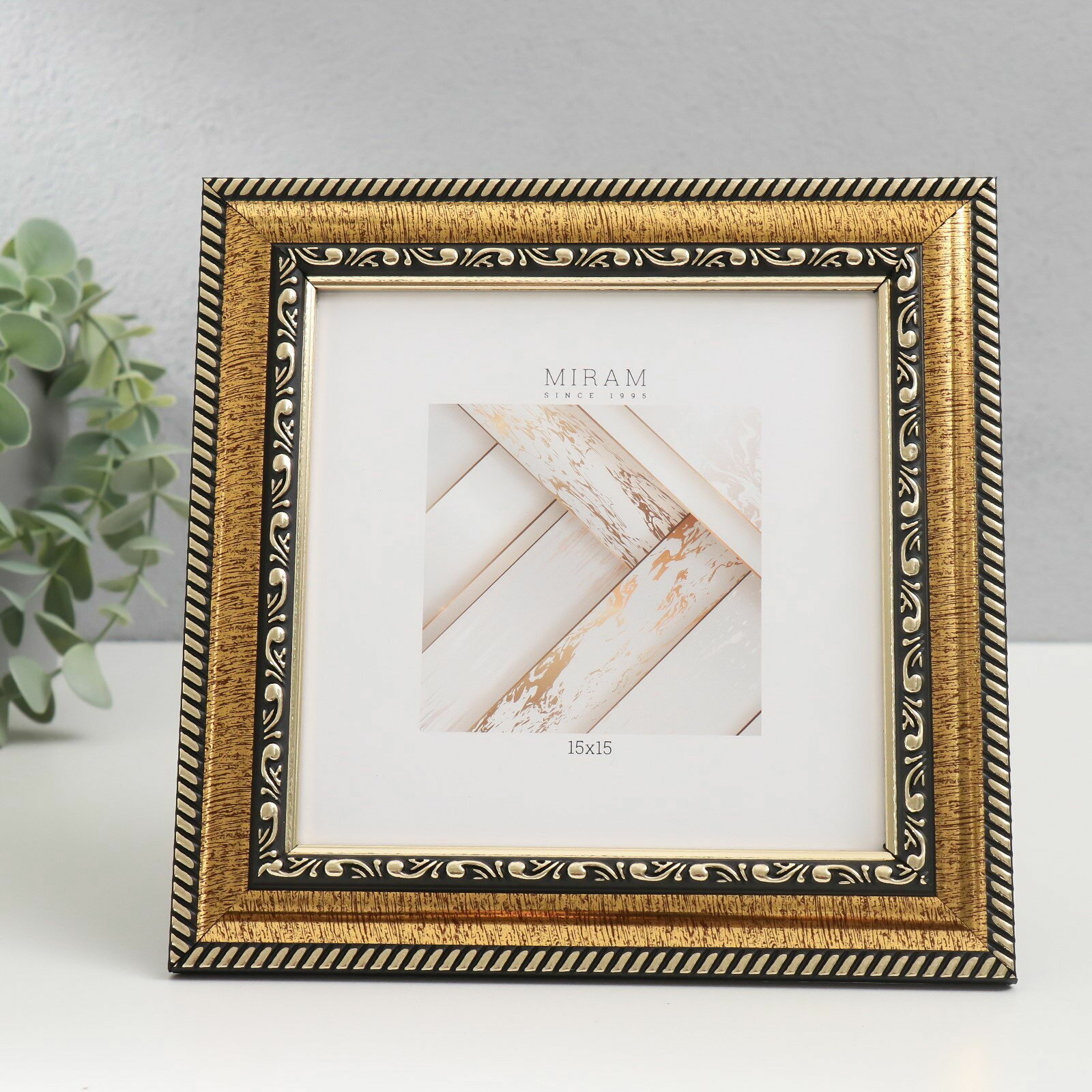 Фоторамка для фото 15x15 см "мирам", пластик, золото, вид крепежа: подвес + подставка