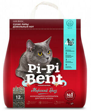Pi-Pi-Bent Морской бриз 5 кг комкующийся наполнитель для кошачьих туалетов крафтовый пакет