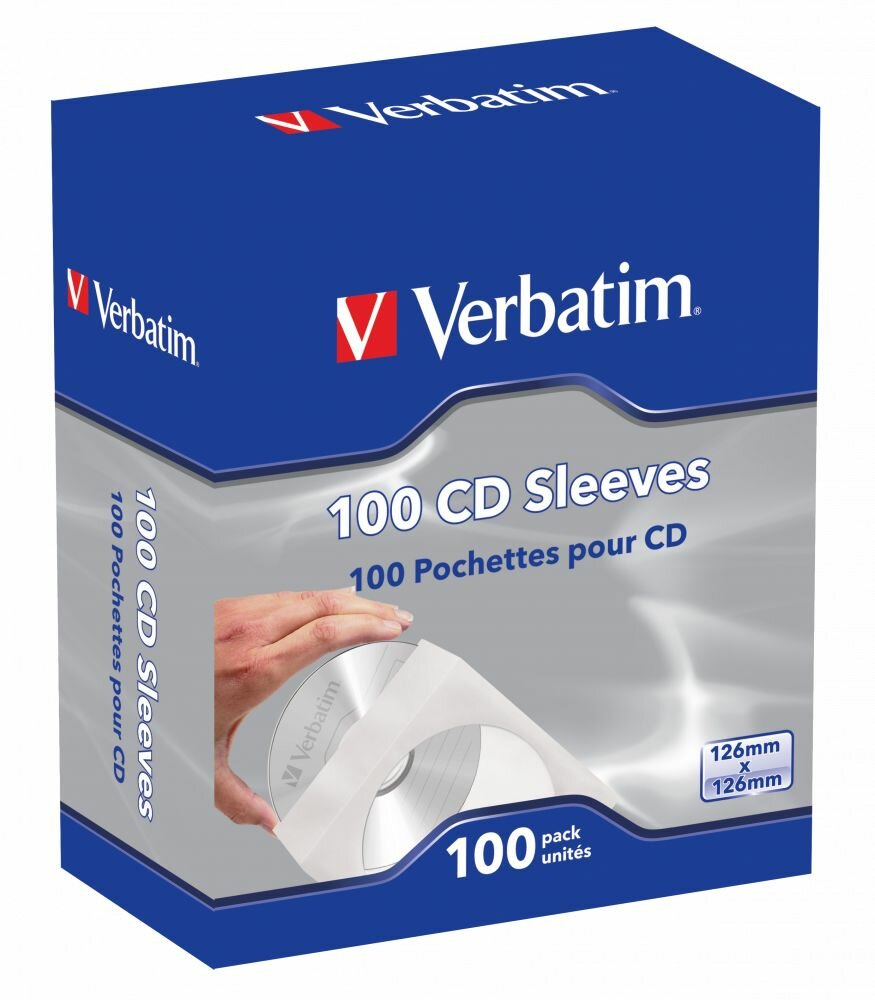 Конверты Verbatim для дисков CD DVD бумажные комплект 100 шт в упаковке