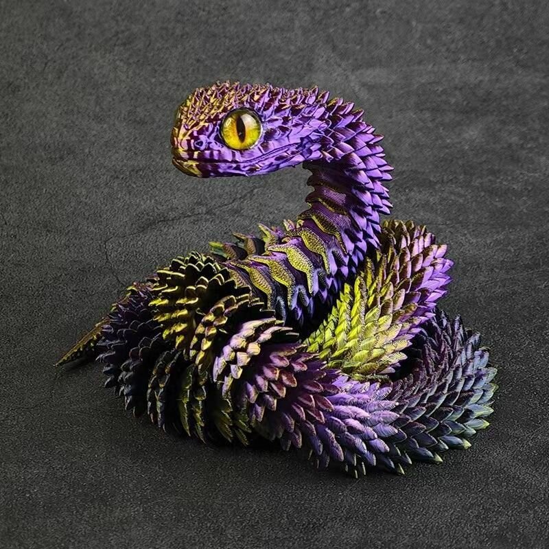 Напечатанная на 3d-принтере модель игрушки-змеи, 60cm, фиолетово-золотой