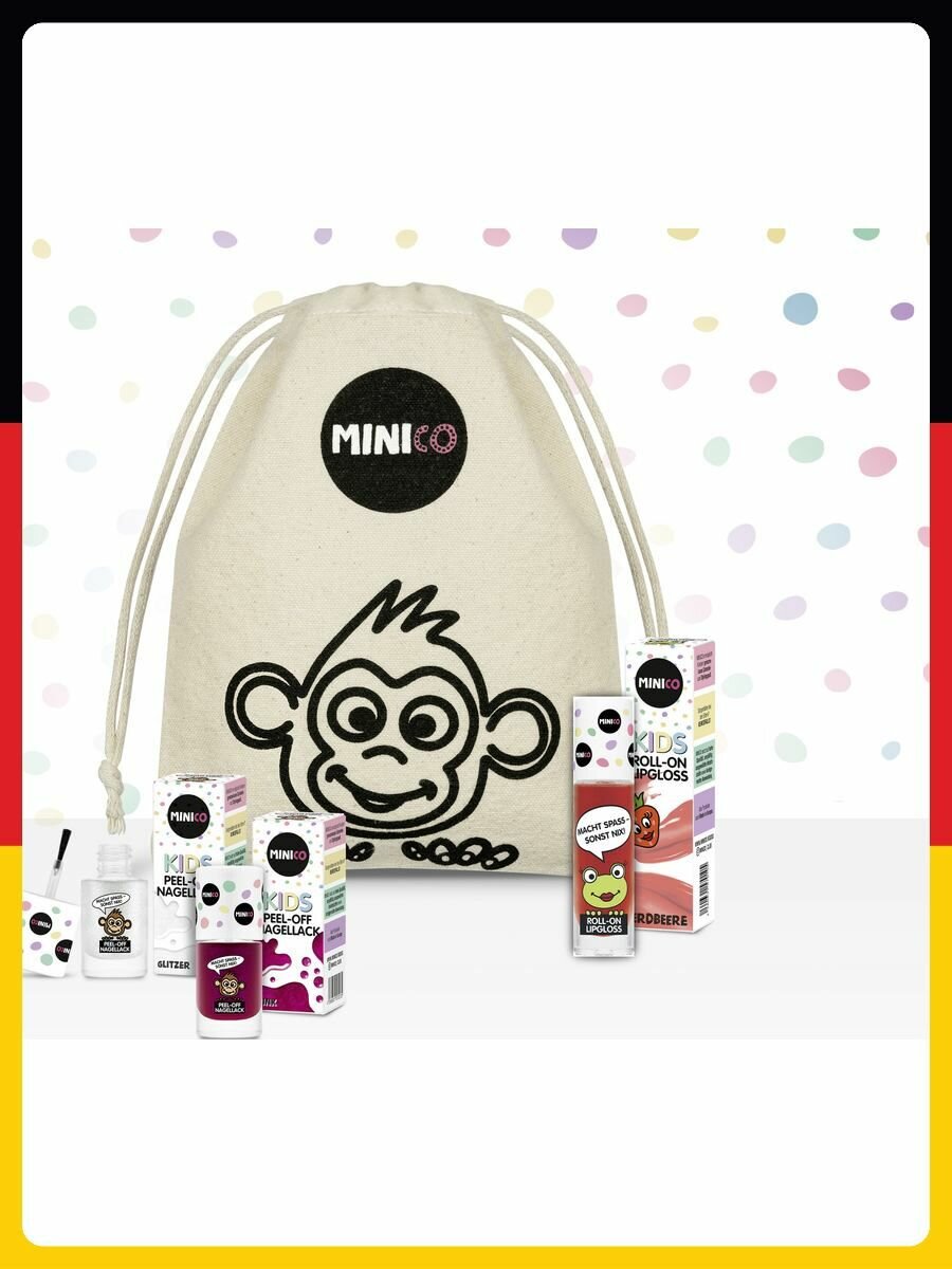 Набор детской косметики блеск для губ и лак для ногтей Minico Set 05 Lip Gloss Strawberry Nail Polish Pink Glitter