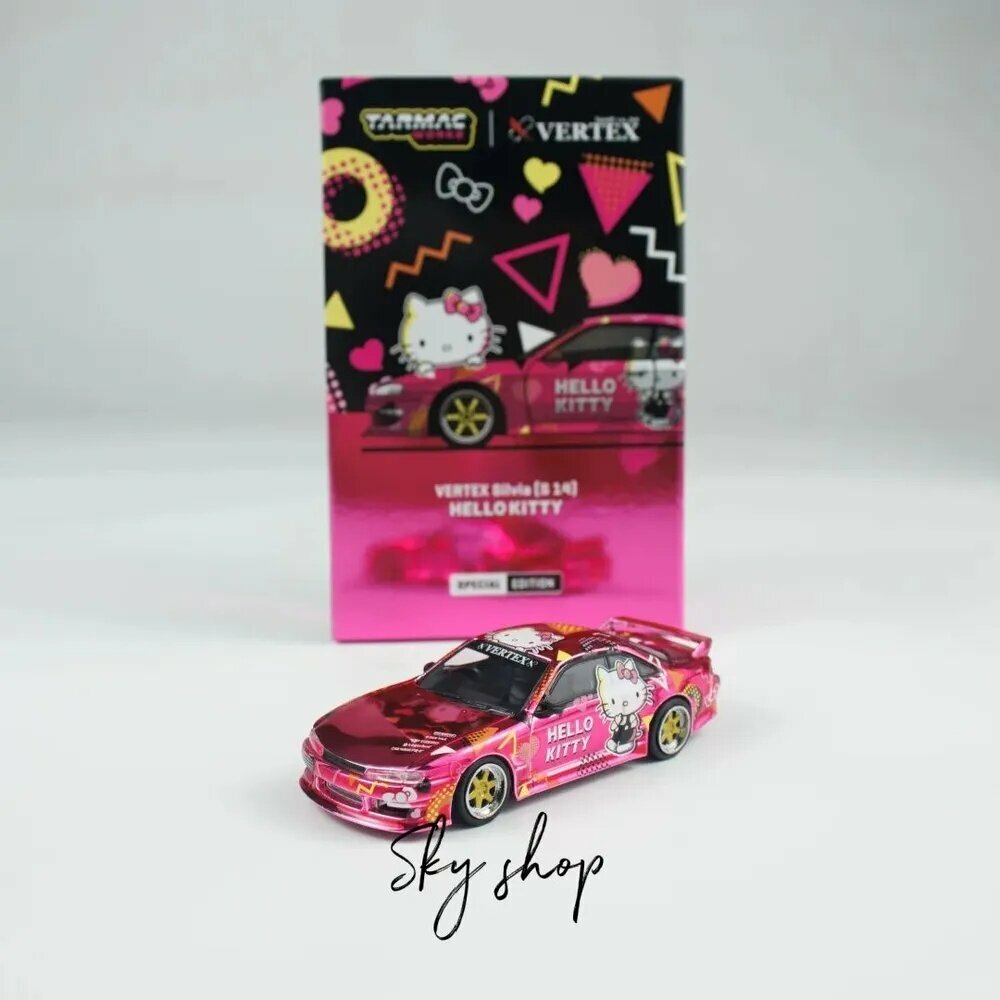 Машинка Tarmac works 1:64 Nissan VERTEX Silvia S14 Hello Kitty Pink Chrome