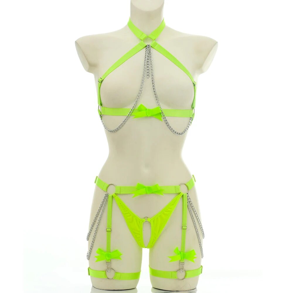 Женский открытый бюстгальтер с бантом, Комплект эротического нижнего белья с вырезами, O0915-P0292