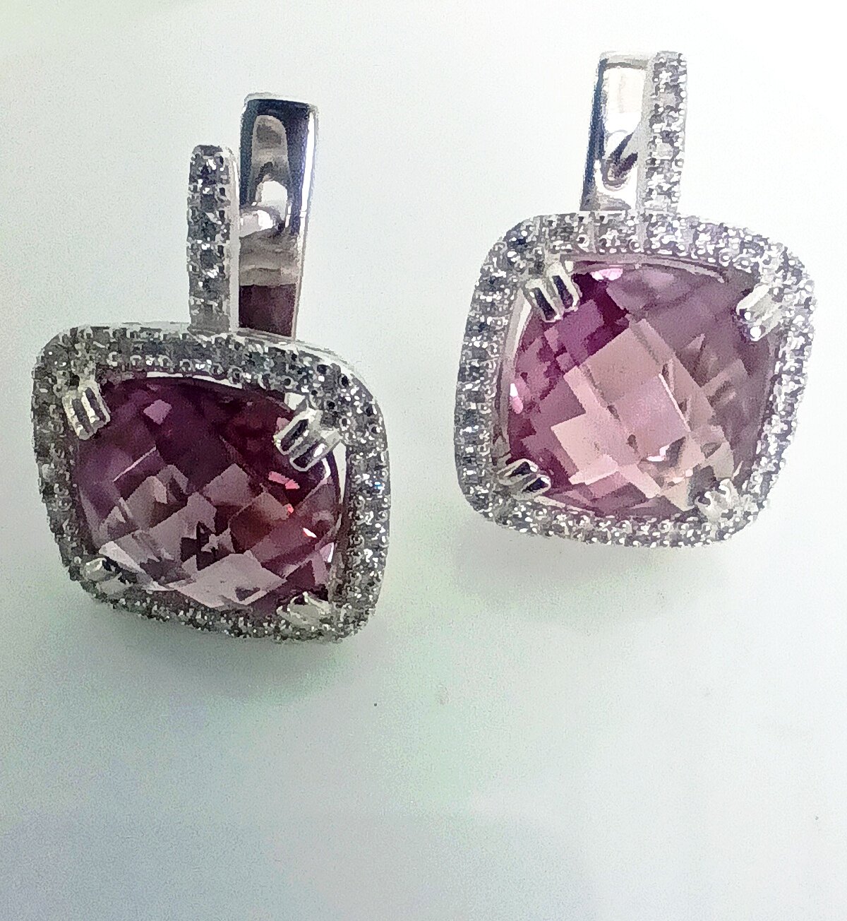 Серьги, серебро, 925 проба, родирование, александрит синтетический, фианит