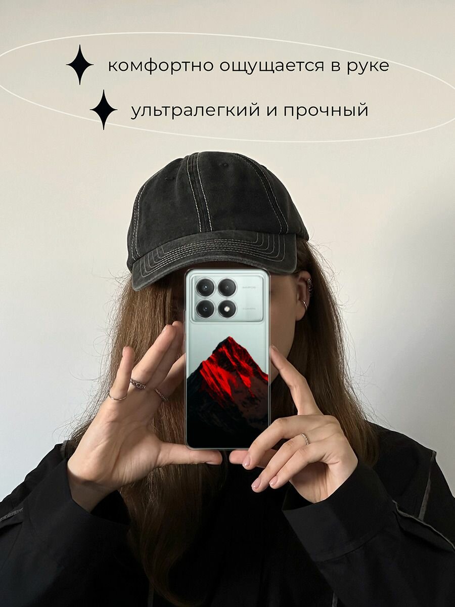 Чехол на Xiaomi Poco X6 PRO 5G / Поко X6 Про 5G с принтом Красная гора 2, прозрачный — фото 1