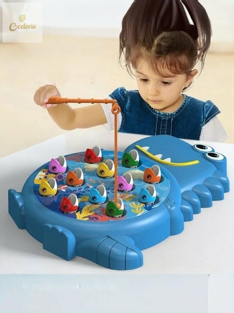 Магнитный динозавр для рыбалки, интерактивные рыбки, настольная игра. Цвет Синий