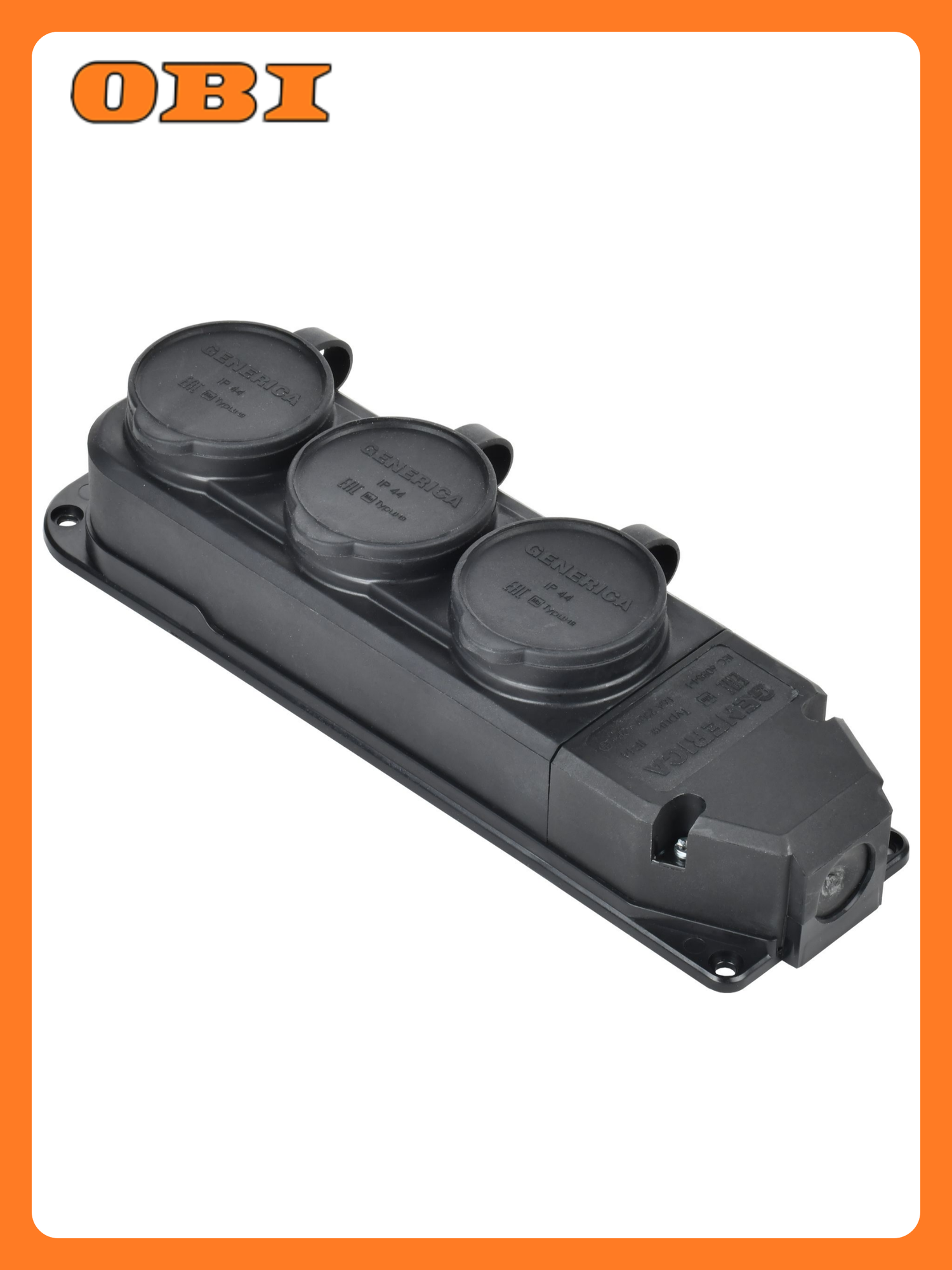 Розетка (колодка) IEK GENERICA трёхместная с защитной крышкой IP44 каучук черная