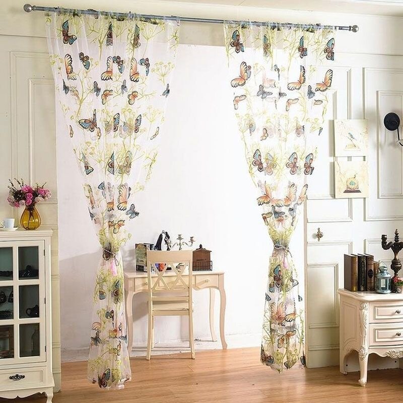 Ткань штора тюль с узором бабочка мягкая и легкая 100x200см для ярких помещений 1×2.7м с пробивкой