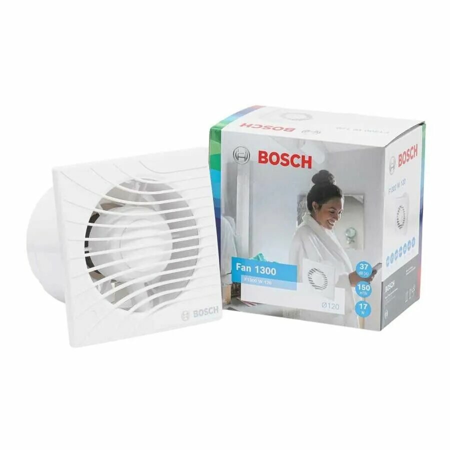Bosch F1300 W120, Тихий вытяжной вентилятор для ванной комнаты, белый,150м3ч