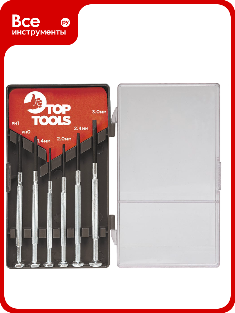 Набор прецизионных отверток Top Tools 39D193, 6 шт, металлические стальные, Phillips и Slotted, для точных работ