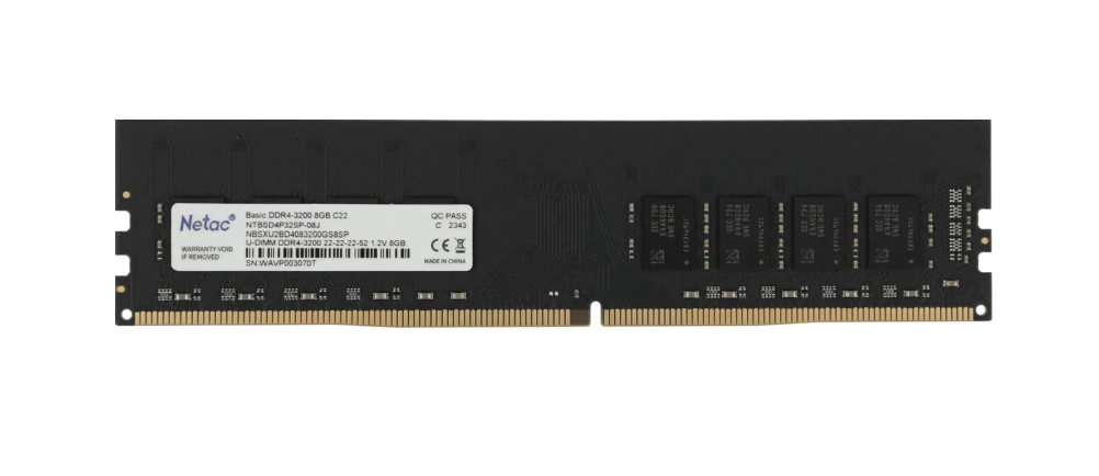 Оперативная память DDR4 8Gb (PC4-25600) 3200MHz Netac NTBSD4P32SP-08J