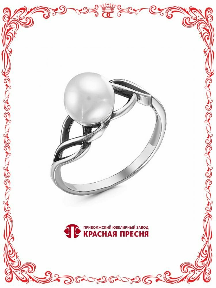 Кольцо, серебро, 925 проба, оксидирование, жемчуг имитация
