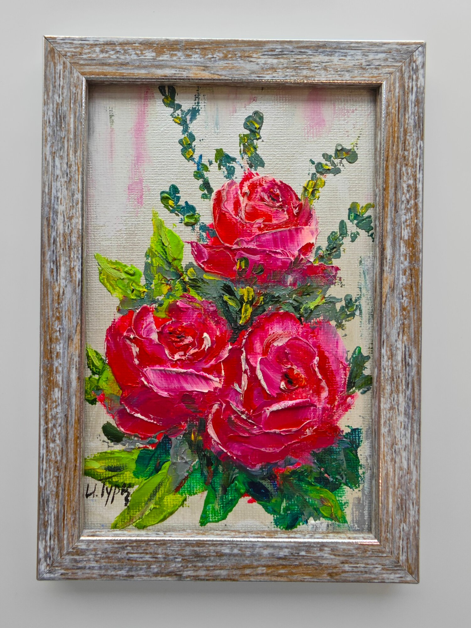 Картина маслом "Страстный поцелуй" 10x15 см, ручная работа