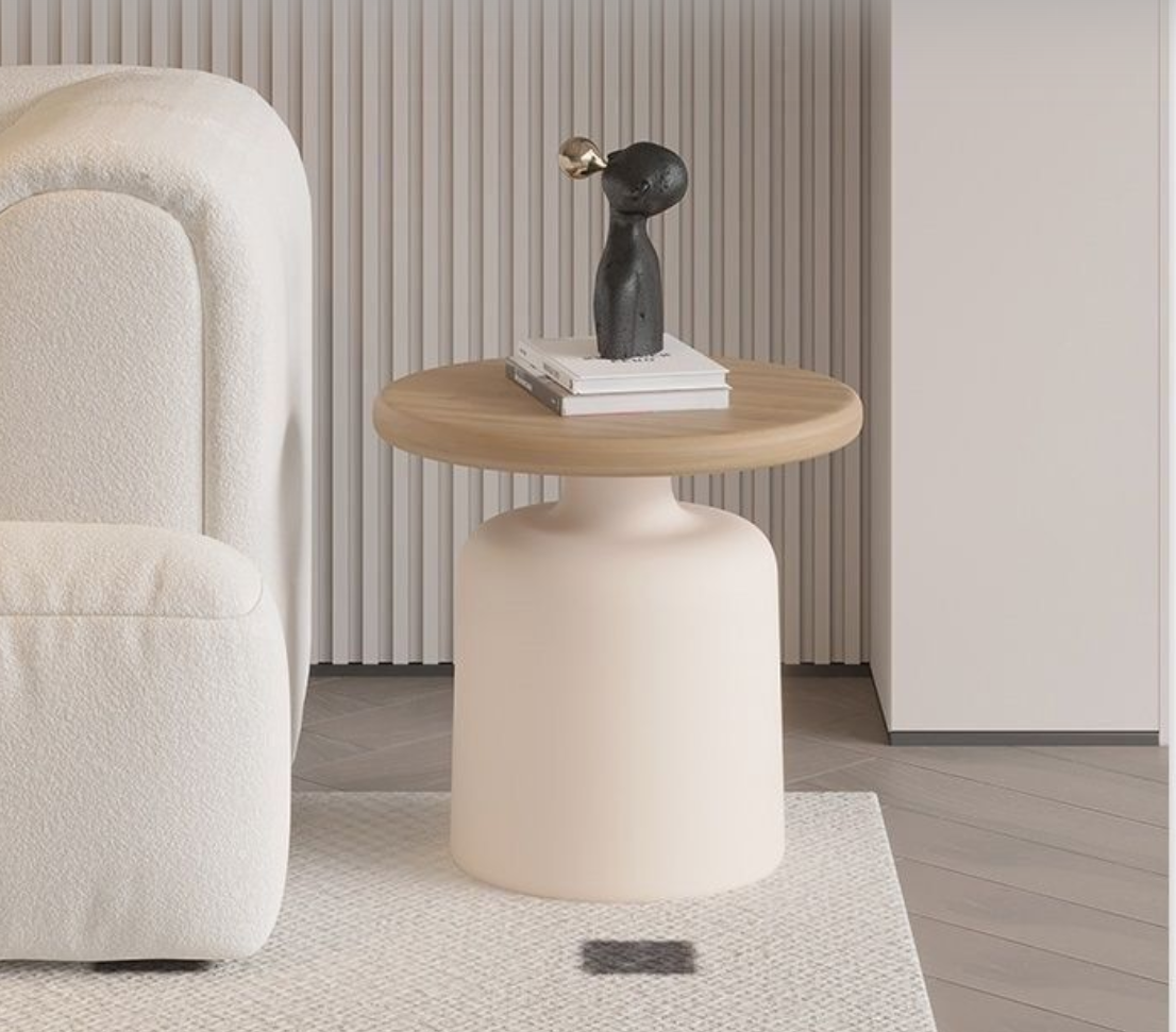 Журнальный столик икеа, простой бытовой, белый в кремовом стиле, круглый