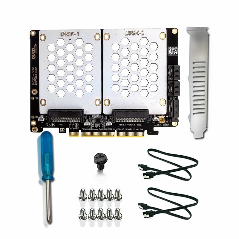 Адаптер 2 SSD U.2 NVMe/SATA 2.5" на PCI-E 4.0 PH46-2 (SFF-8639)