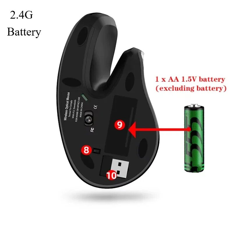 ONEVAN Вертикальная мышь 2.4ГГц, Цвет: 2.4G Battery M