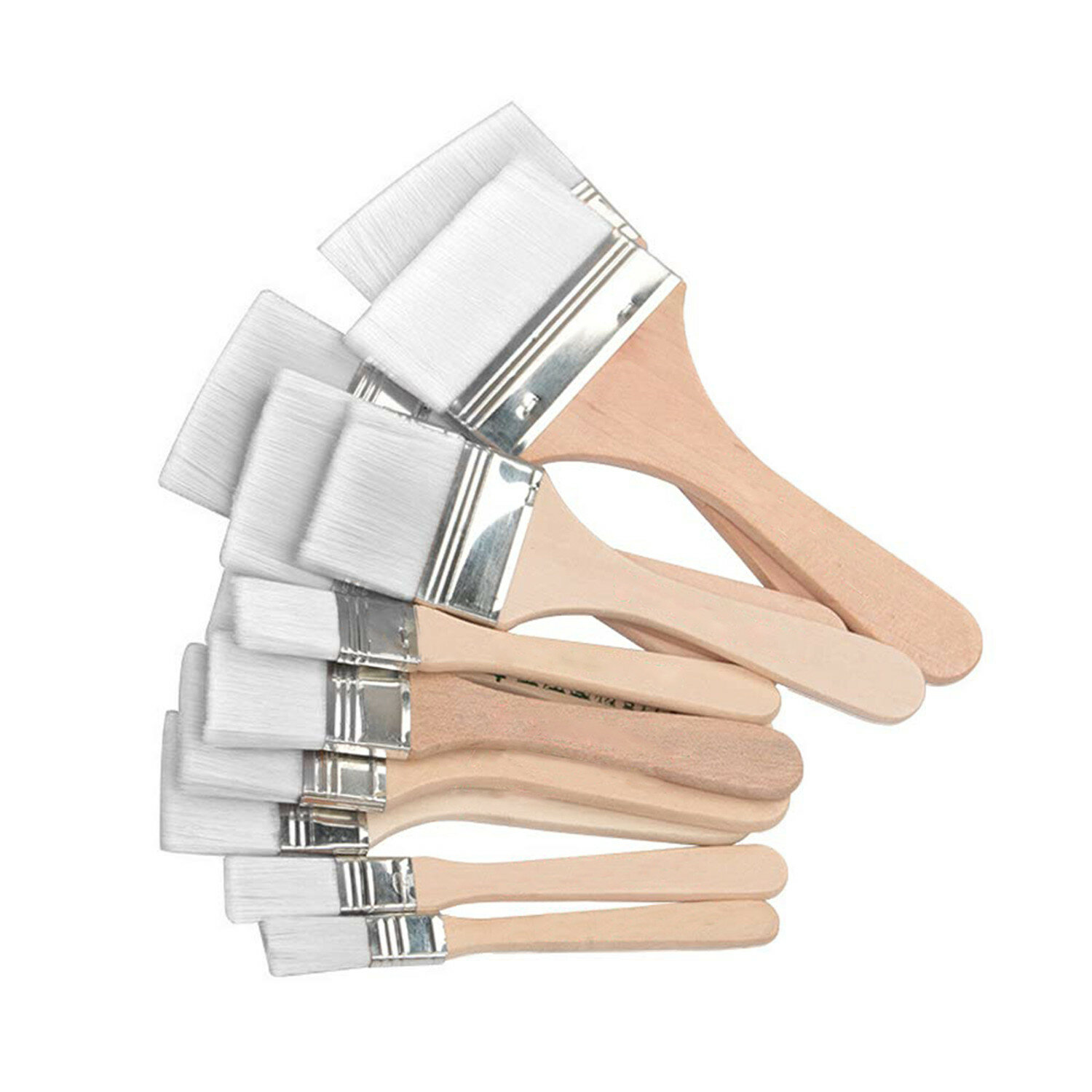 Набор кистей 12 шт, плоские, с нейлоновыми щетинами, модель 1#, 2#, 3#, 4#, 5#, 6#, 7#, 8#, 9#, 10#, 11#, 12#, материал нейлон+алюминий, цвет сплава желтый, белый, деревянная ручка, для ДИЯ, стен, масляной живописи, барбекю, художественные принадлежности