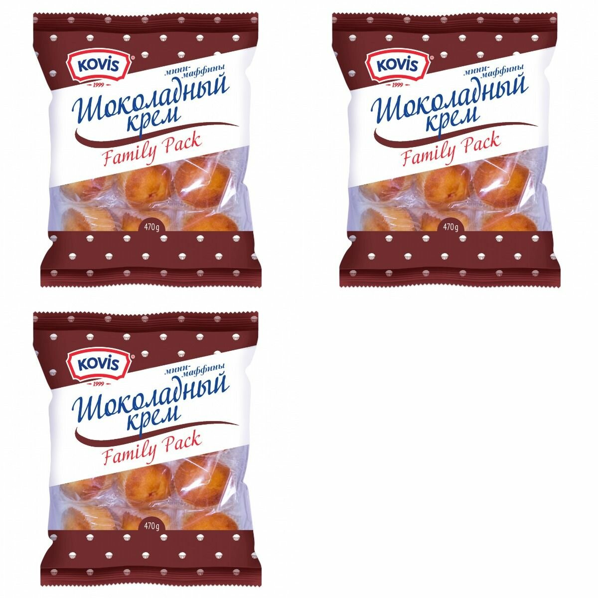 Kovis Кекс Мини-маффины с Шоколадным кремом, 470 г, 3 уп/