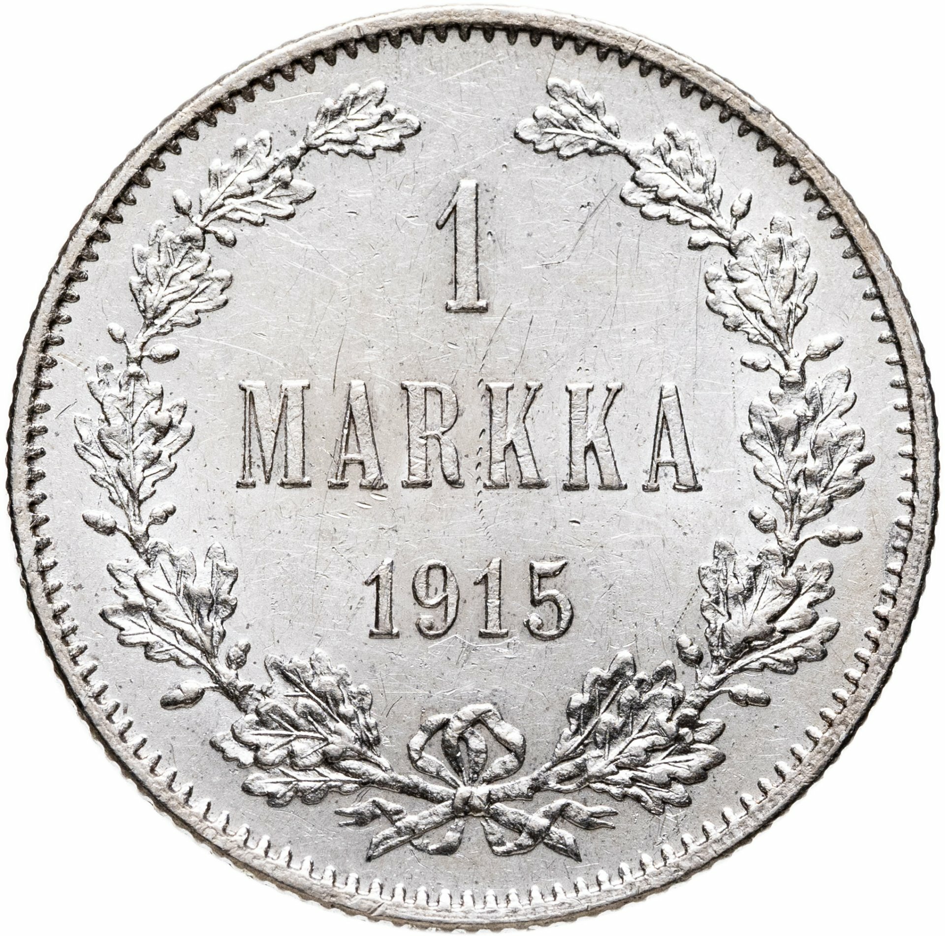 1 марка 1915 S Российская Финляндия в слабе Монетник ру UNC det чистка, Серебро 900, в сохранности UNC details