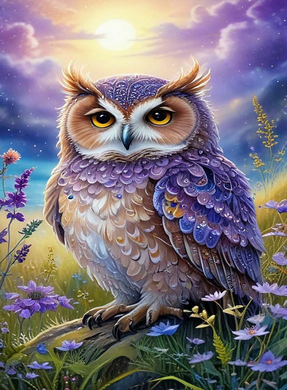 Алмазная мозаика на подрамнике 40*50 "Лиловая сова"