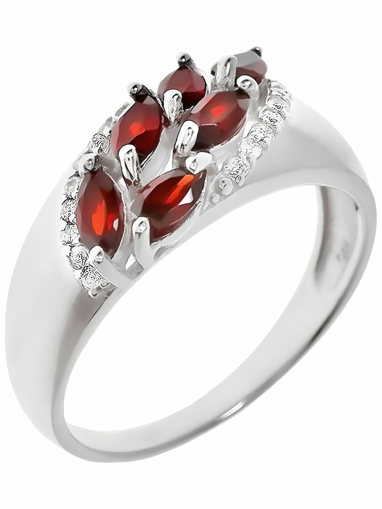 Кольцо тонкое, серебро, 925 проба, родирование, гранат, фианит