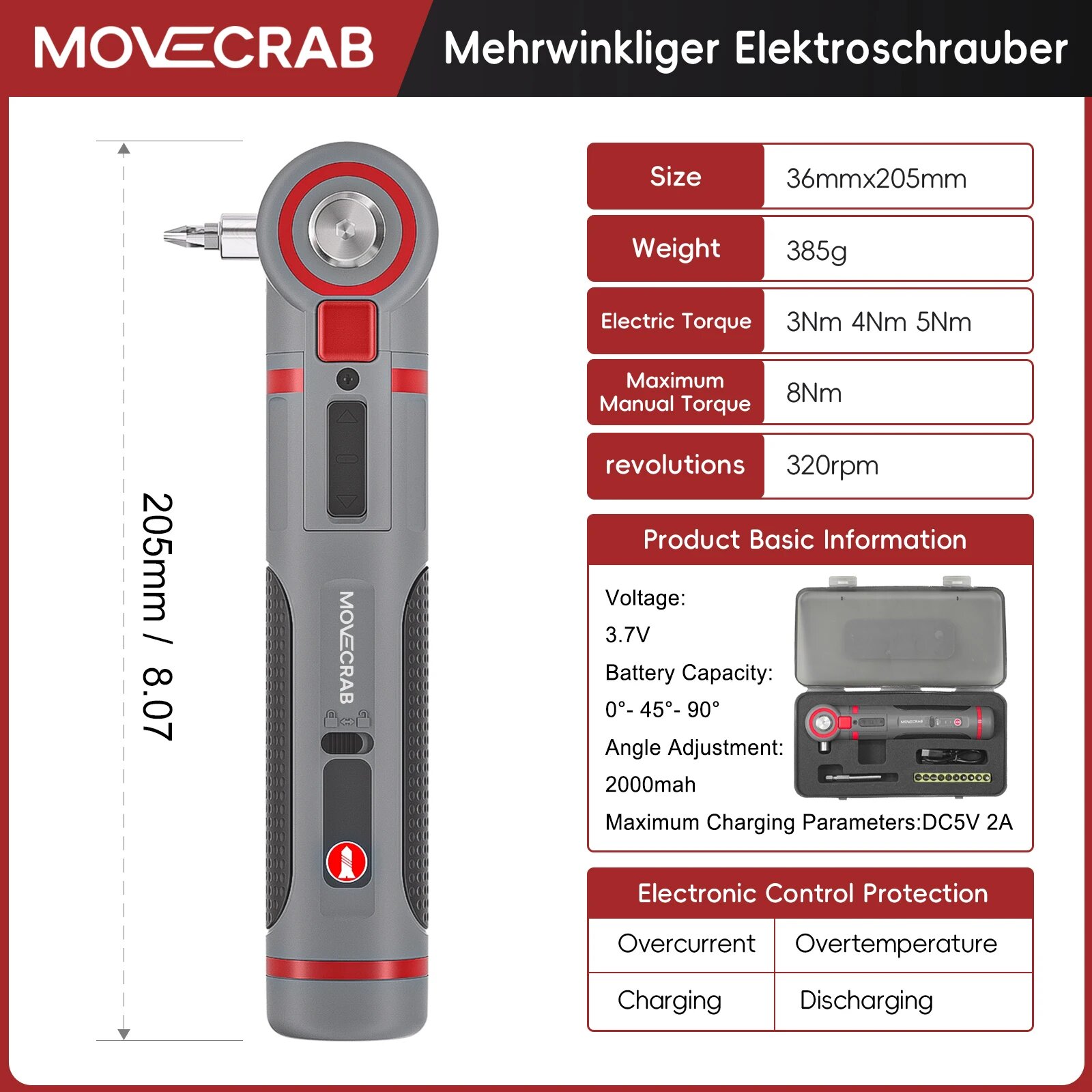 MOVECRAB Мини электрическая отвертка Multi-Angle