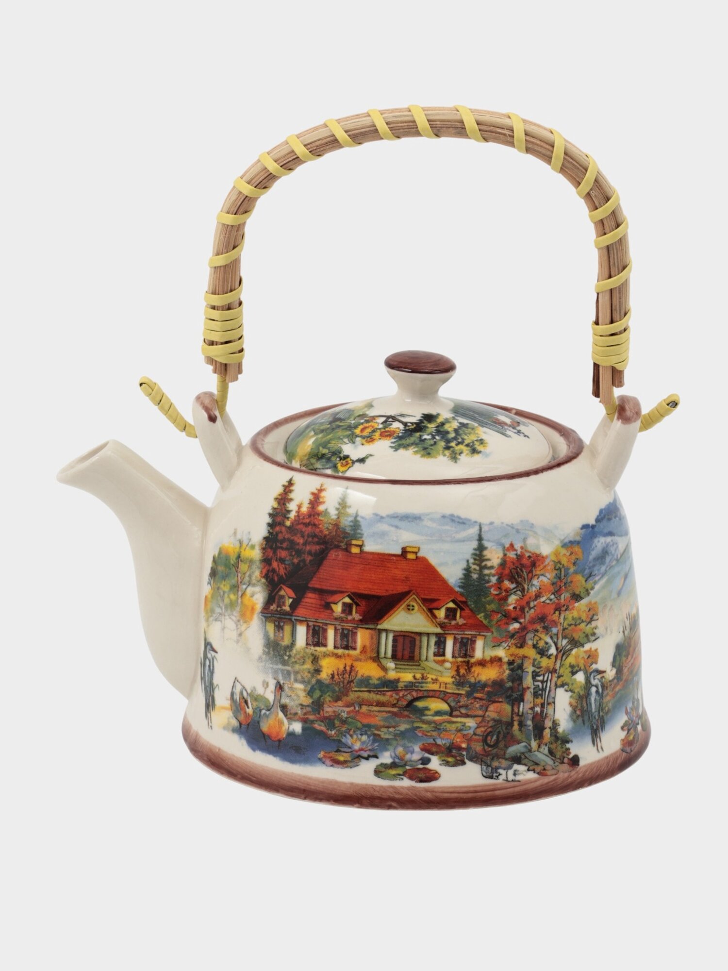 Чайник заварочный «Деревня», металлическое сито, 900 мл, керамика, белый