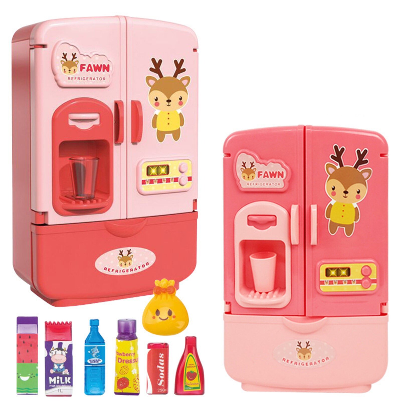 Игрушка для детей холодильник для подражания, материал экологичный ABS, цвет синий и красный, возраст 3 года и старше, размер 12.5*6*19CM, цвета водяного соединения и ручки двери рандомные, цвета аксессуаров рандомные