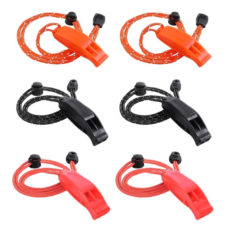 6шт Пластиковый Аварийный Свист на Открытом Воздухе для Кемпинга Пешего Туризма с Регулируемыми Светоотражающими Ремешками Громкий Свист Безопасности