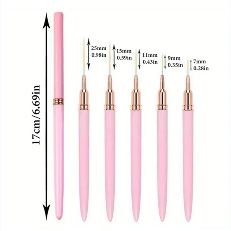 Набор кистей для дизайна ногтей, pink, 5 шт