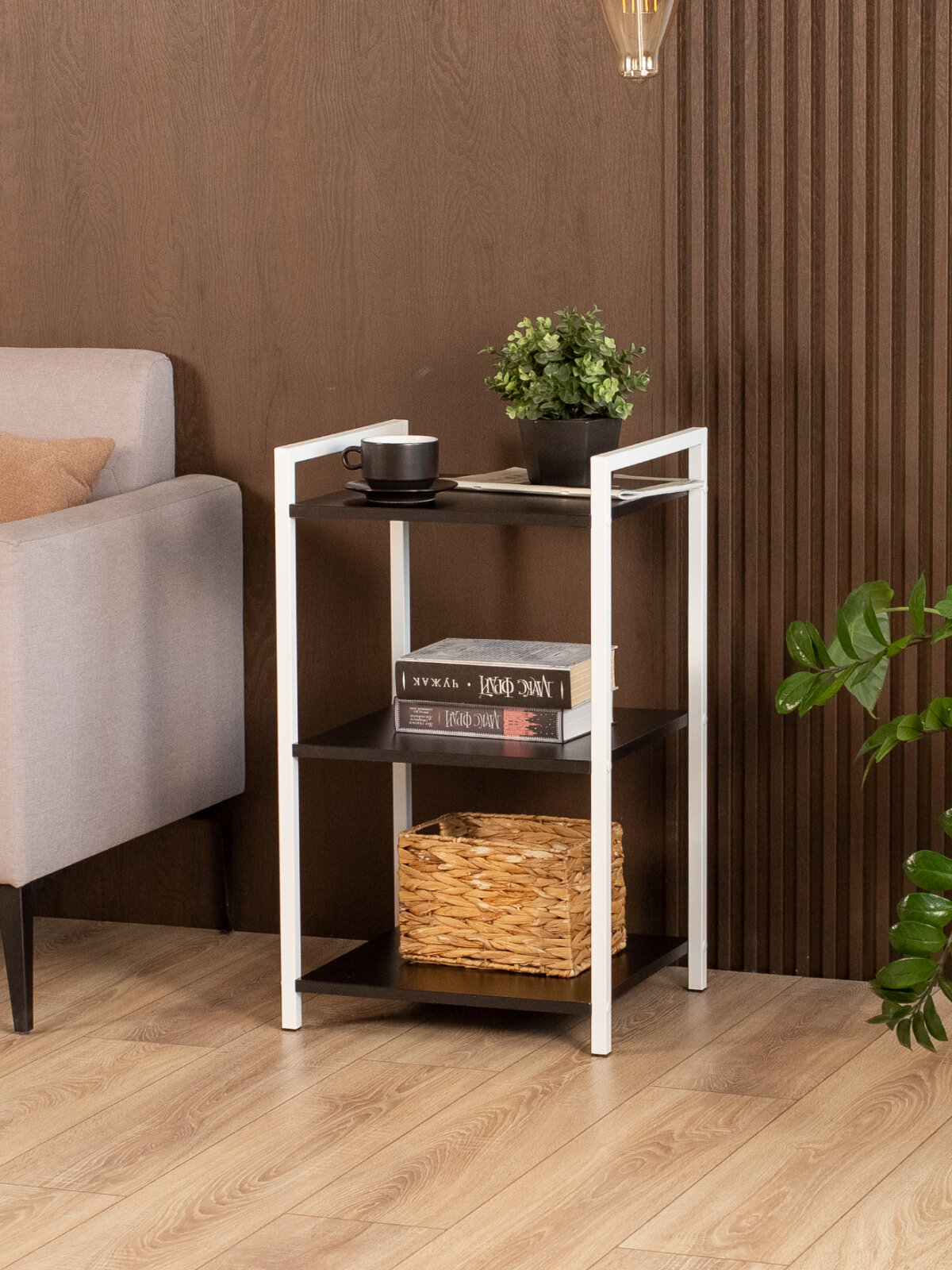 Стеллаж металлический с полками в стиле лофт Двина белый/черный