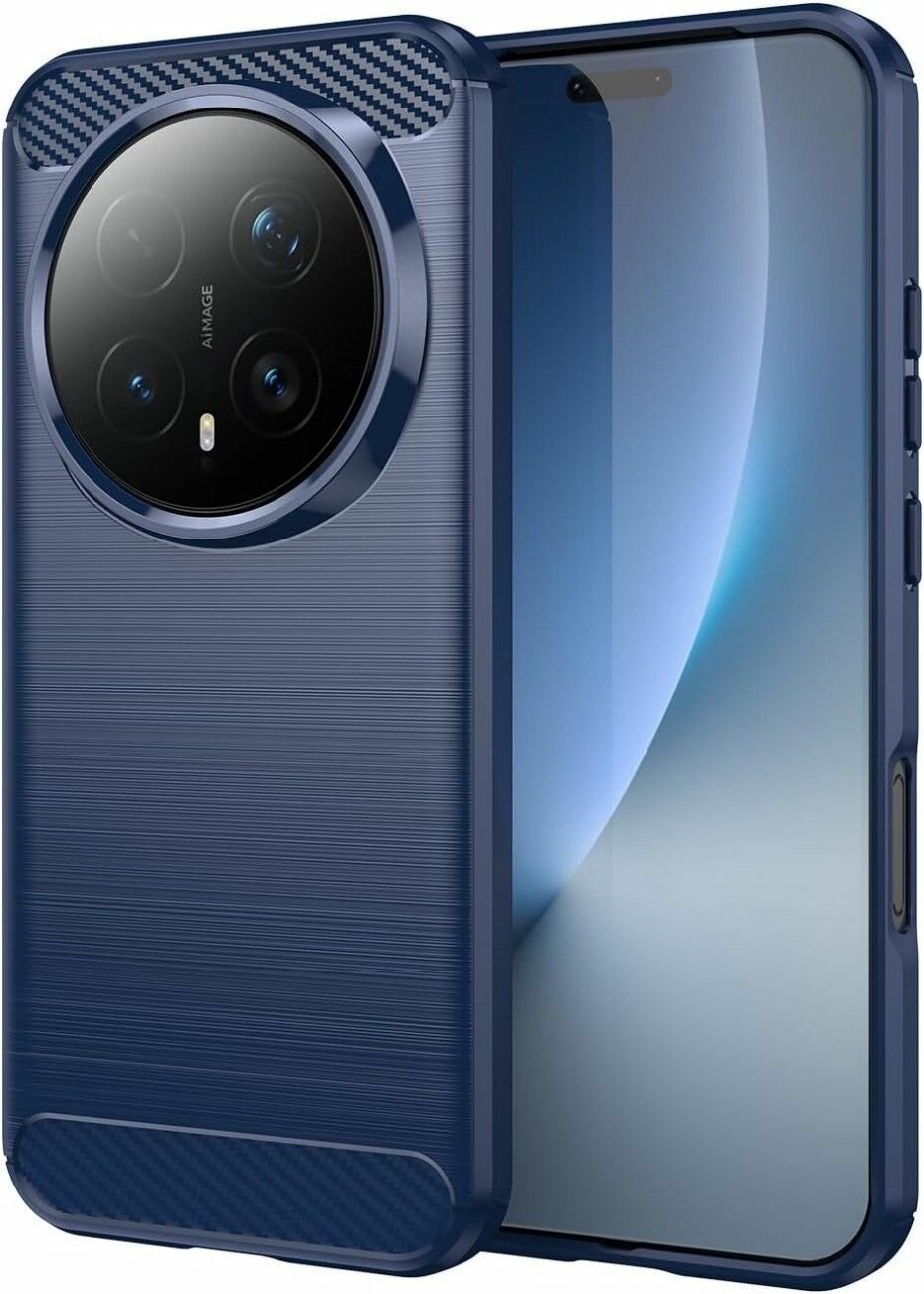 Чехол на HONOR Magic 8 Pro силиконовый карбон сталь синий