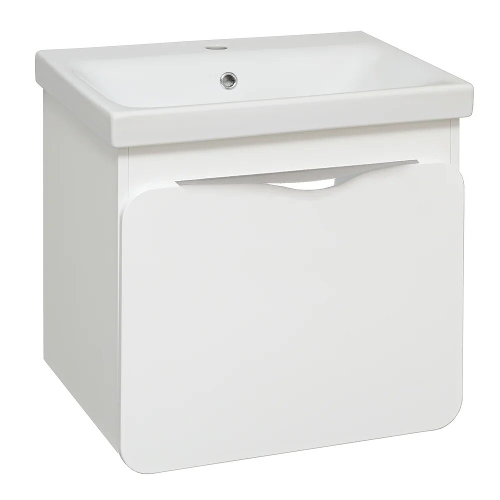 Тумба под раковину без столешницы Aqua de Marco Skandi 60 подвесная, белая, глянцевая, из МДФ, тумба для ванной, с ящиками, с доводчиками