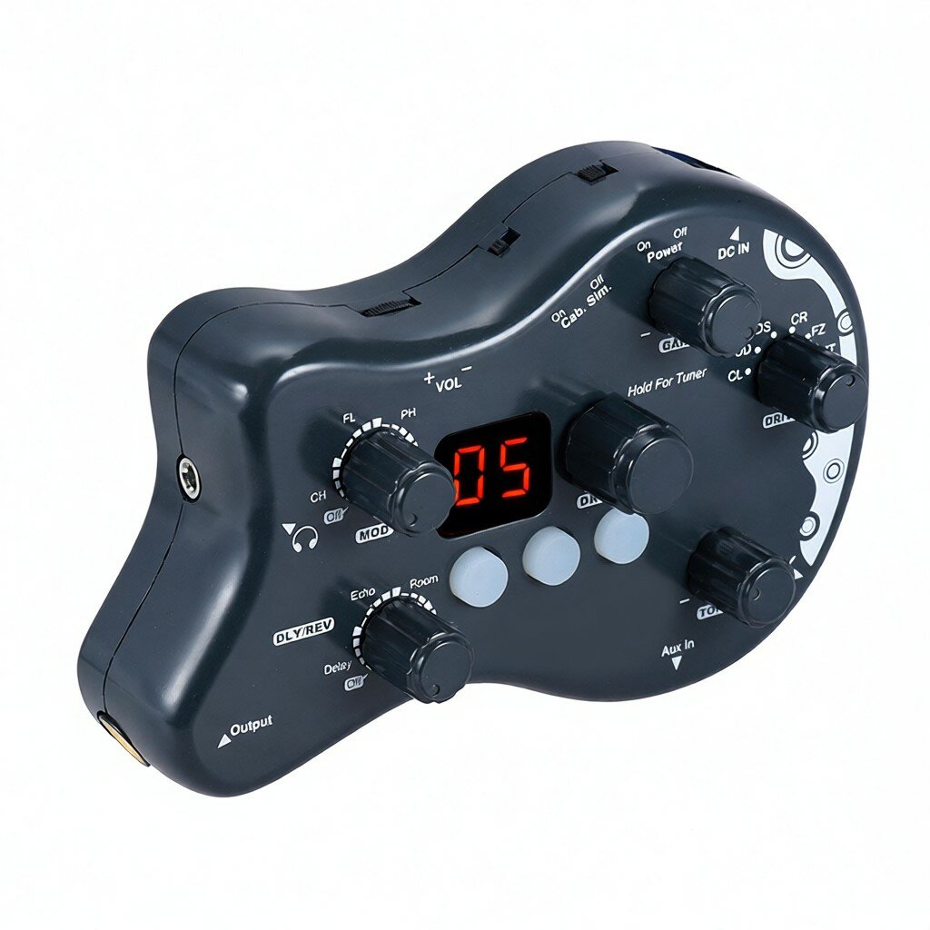 PockRock Портативный Мультиэффектный Процессор Для Гитары Эффектный Педаль 15 Типов Эффектов 40 Драм-Ритмов Функция Настройки Тонности с Блоком Питания Цвет Темно-Серый Материал Пластик Размер 13x8.5x3cm Вес 130g Модель PockRock 5 Модулей Эффектов DRIVE