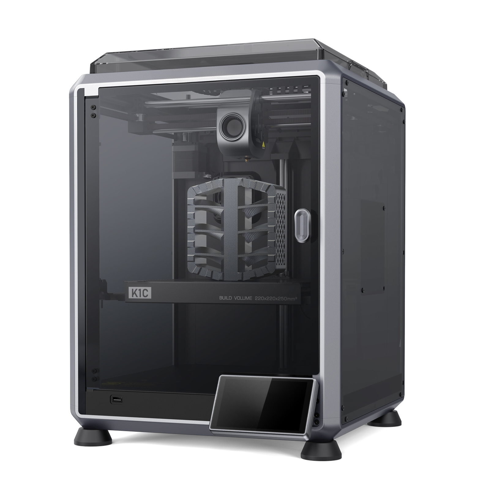 Creality K1C 3D Printer FDM 220x220x250mm 600mm/s 1.75mm 0.4mm Red Grey 355x355x482mm 12.4kg All-metal Hot End Sprite Direct Extruder Auto Leveling CoreXY Cube Frame AI Camera USB WiFi 4.3" Touchscreen ABS PLA PETG TPU PA ASA PC CF 300℃ 100℃ PEI 350W