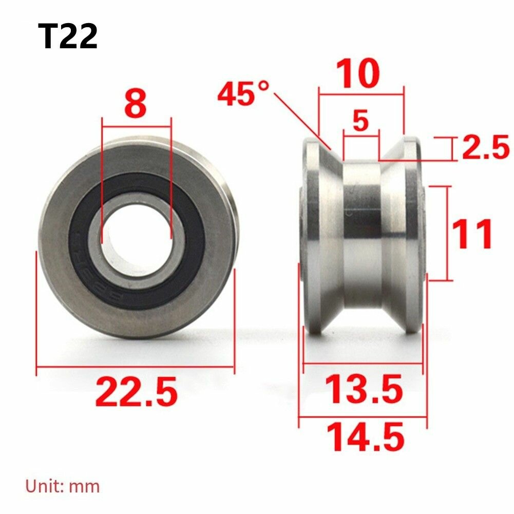 Подшипник направляющего ролика с круглым дном и пазом в форме U22 T22, подшипник скольжения для роликов