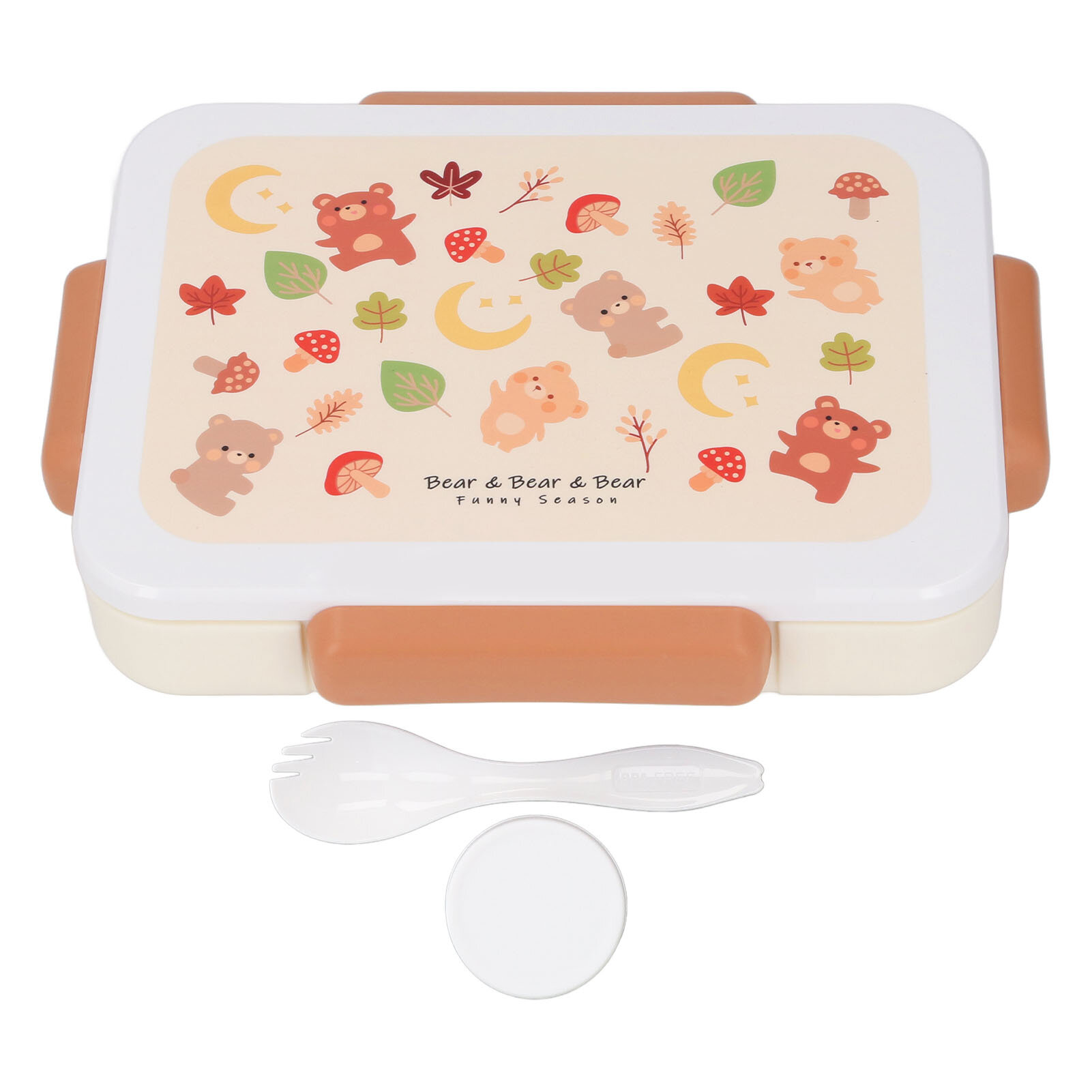 Детский ланч-бокс, портативный контейнер для обеда, безопасный для использования в микроволновой печи, ланч-бокс бенто с приборами для детей, коричневый.