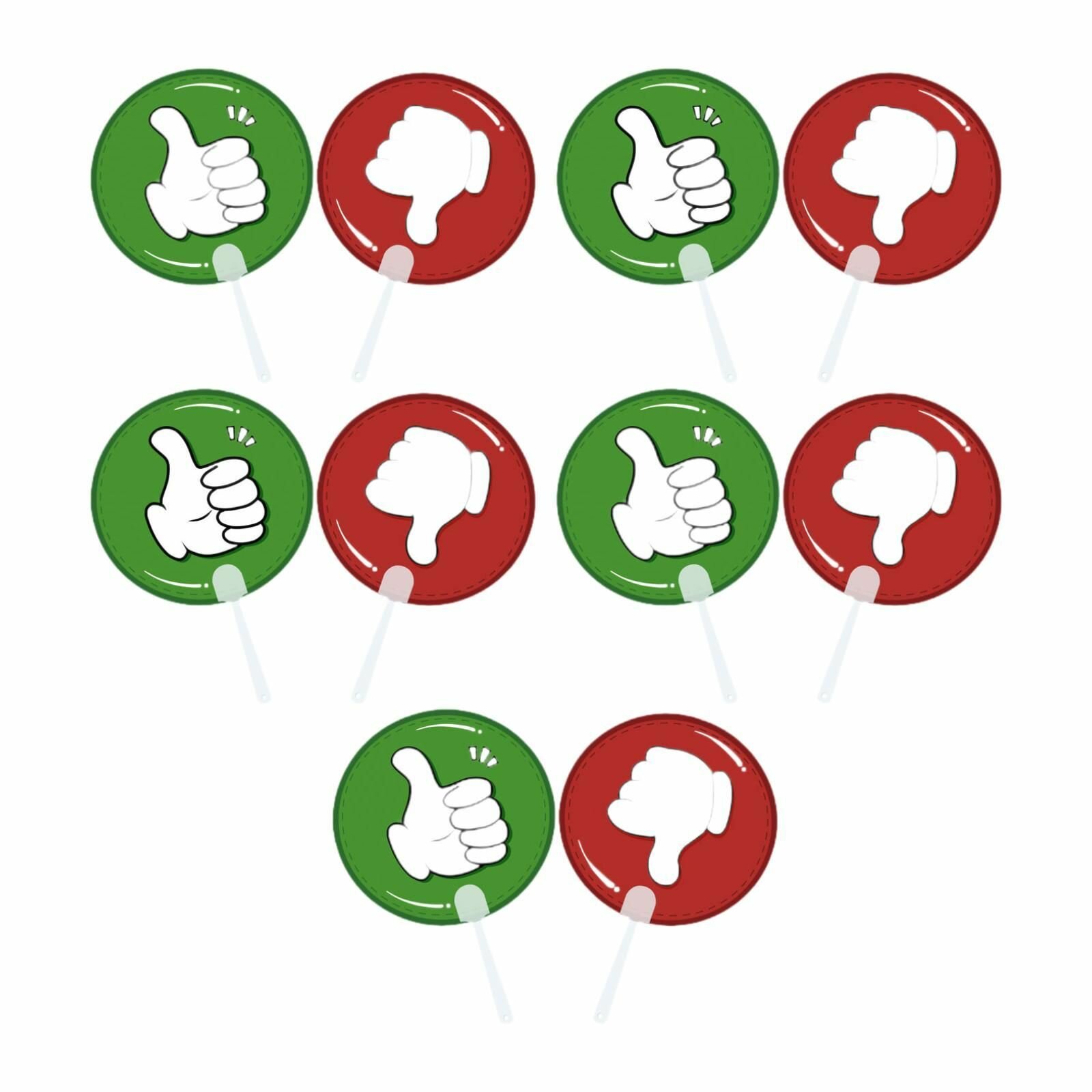 Набор из 10 двусторонних карточек для голосования в классе, с символами "большой палец вверх" и "большой палец вниз"