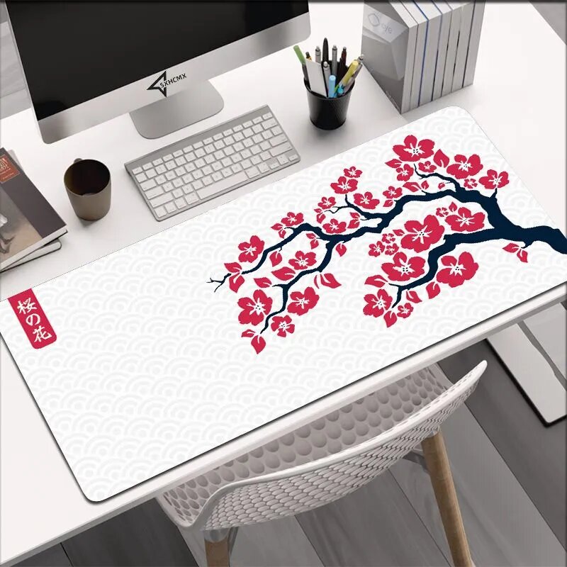 Коврик для мышки XXXL 120x60 см белый с красным рисунком для игрового компьютера