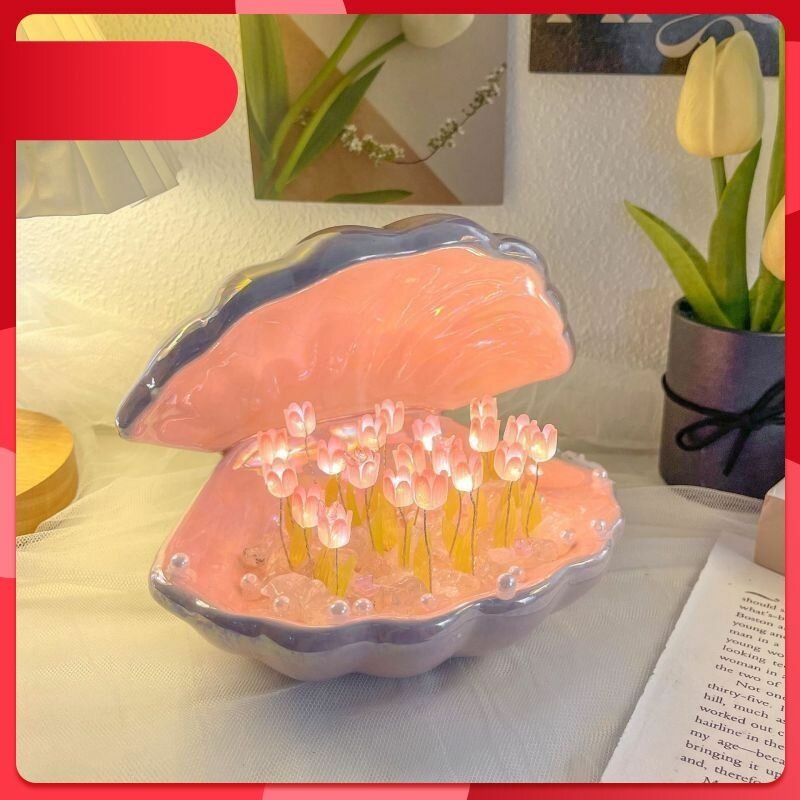 Эксклюзивный керамический ночник в форме тюльпана, выполненный ручной работой, для креативного оформления атмосферы