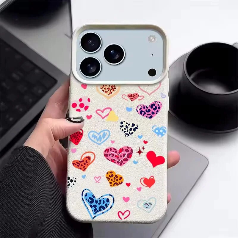 Чехол для iPhone 17 ProMax с леопардовым принтом и сердечками, style 5