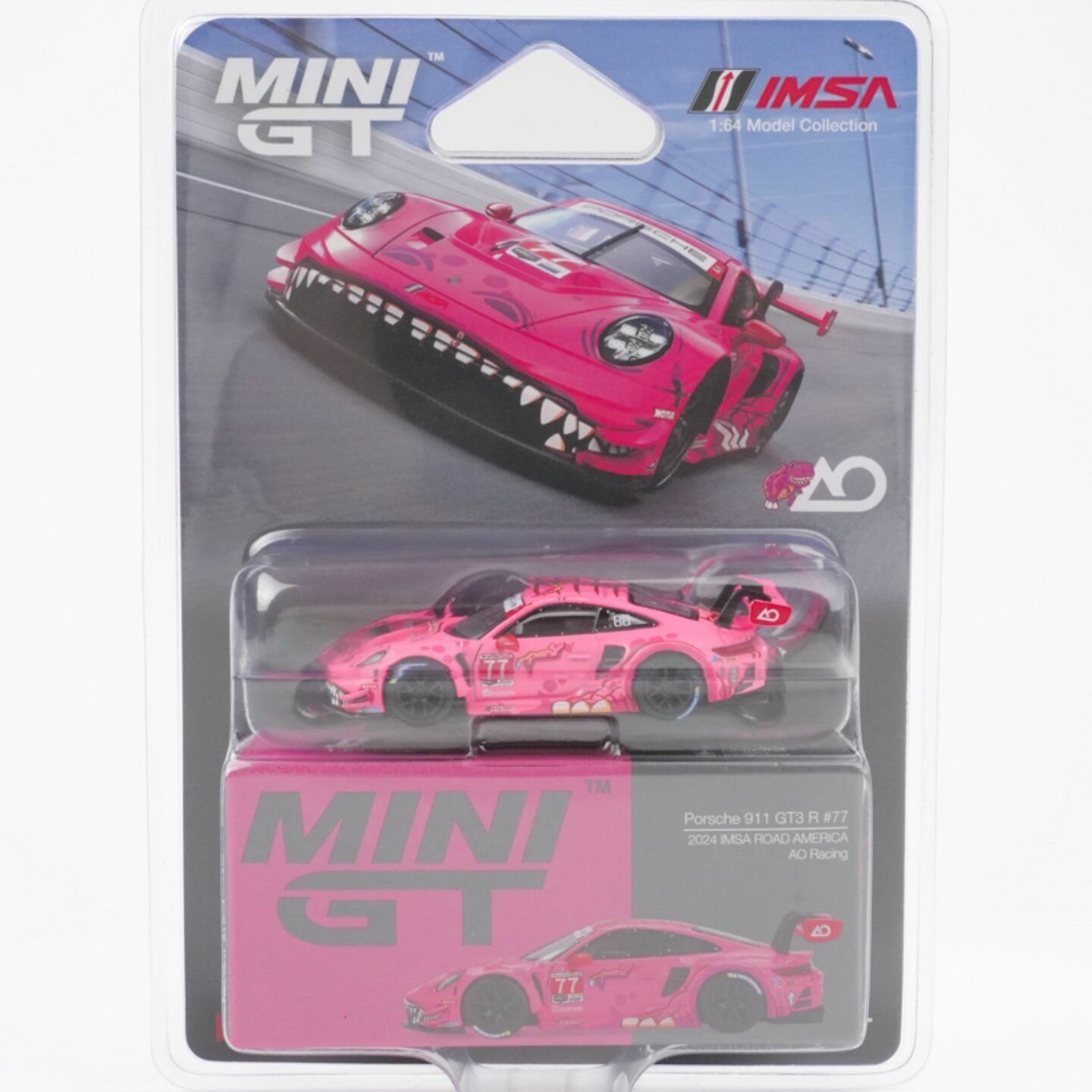 Машинка MINI GT 1/64 MGT 1052 BL Porsche 911 GT3 R #77 AO Racing 2024 IMSA ROAD AMERICA Die-cast Alloy Car Model Collection Gift
