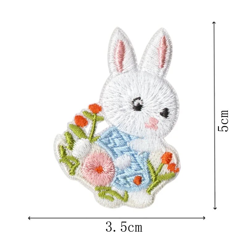 Нашивка вышитая кролик с цветами, 5x3.5 см, цвет 1