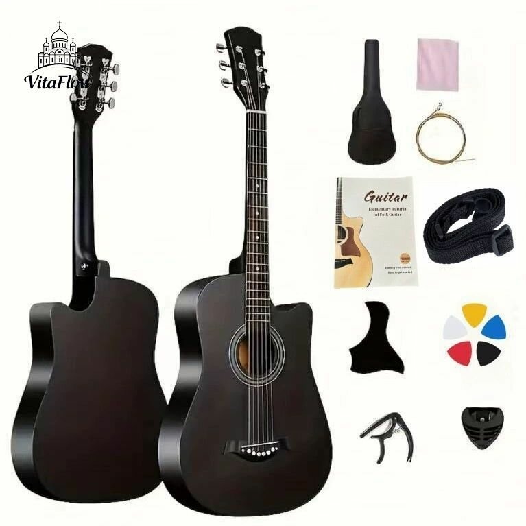 Акустическая гитара 38 дюймов Для начинающих Ученическая Качественная древесина Комплект