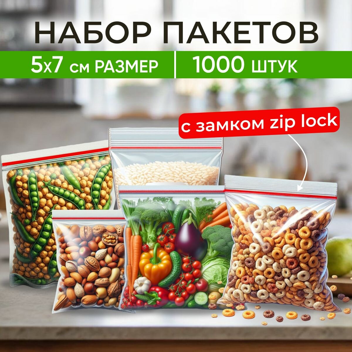 Зип пакеты, с застежкой, маленькие, пакеты упаковочные 5*7см. 1000 шт. Толщина 32мкм. Зиплок(ZipLock), Гриппер, 5Х7 см.