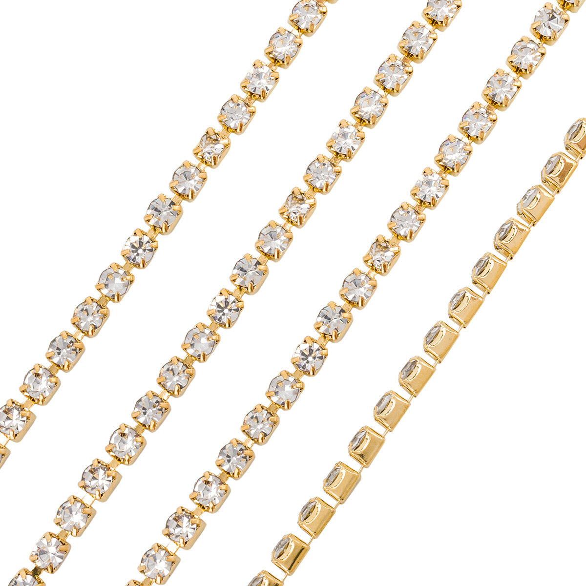 Стразы на цепочке прозрачные, 2,5 мм*9,14 м, в золотом металле, Айрис, SS8,5