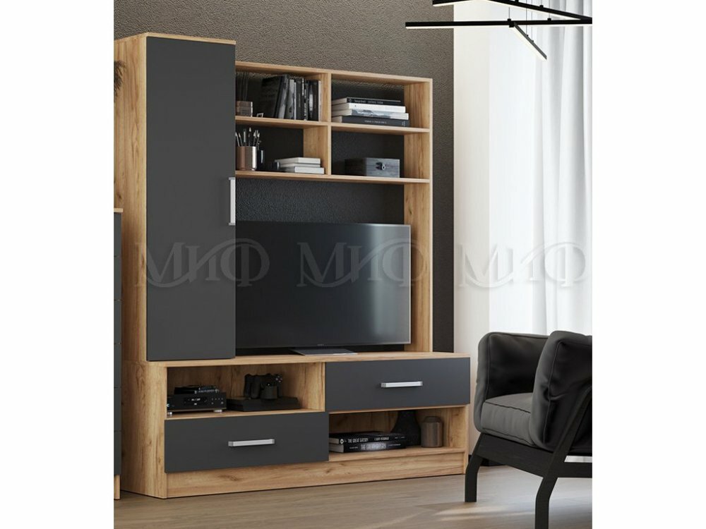 Гостиная Мартина центральная секция 1500хх1892х520, Дуб крафт/Графит, МИФ