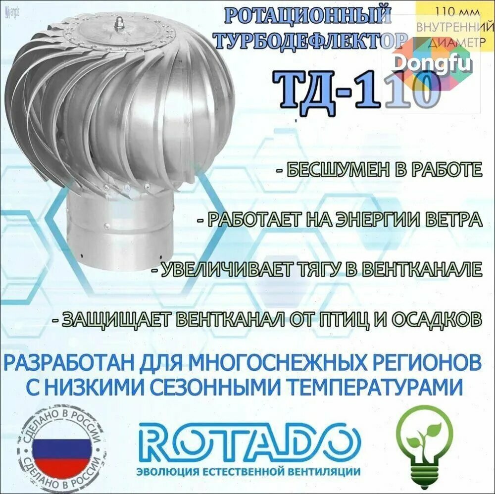 Турбодефлектор TD-110, конструкция из нержавеющей стали , ротационный тип